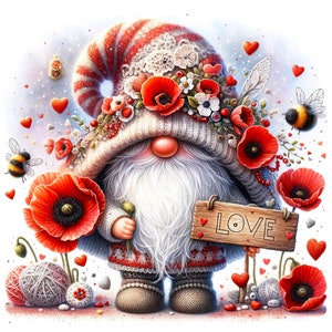 20 JPG Watercolor Poppy Gnome, Garden Gnome, Spring Gnome, Summer Gnome ...