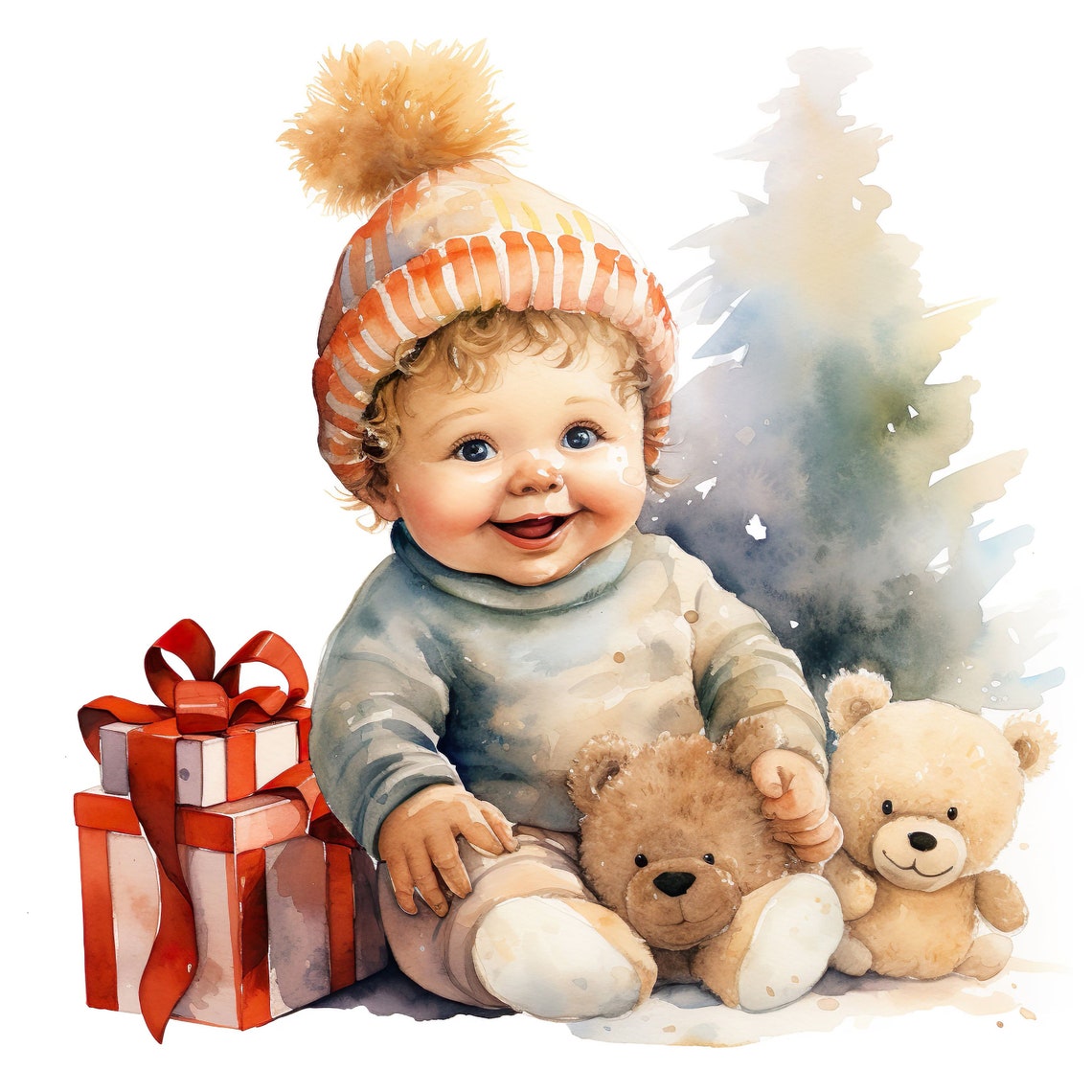 18 JPG Christmas Baby, Watercolor Baby Girl, Watercolour Christmas ...