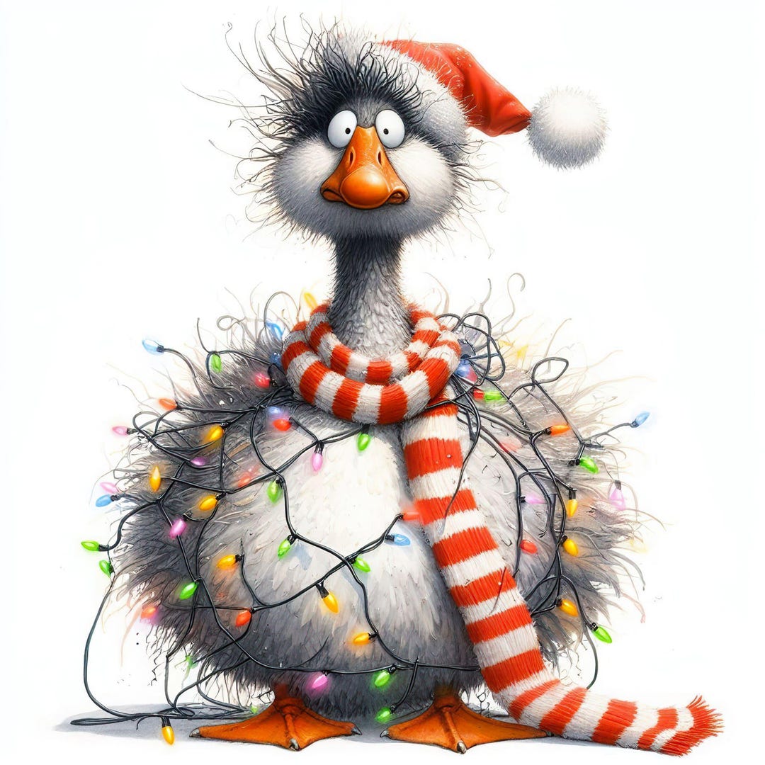 12 JPG Watercolor Quirky Goose Clipart, Watercolour Christmas Clipart ...