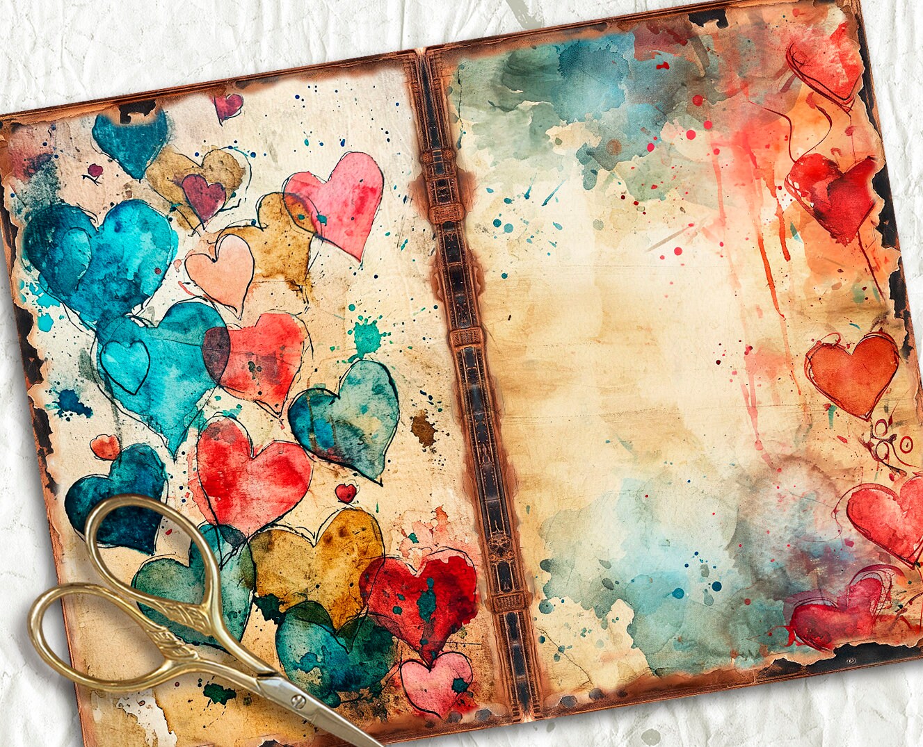 Junk Journal Digital, Hearts and Roses, Valentines Clipart, Scrapbook ...