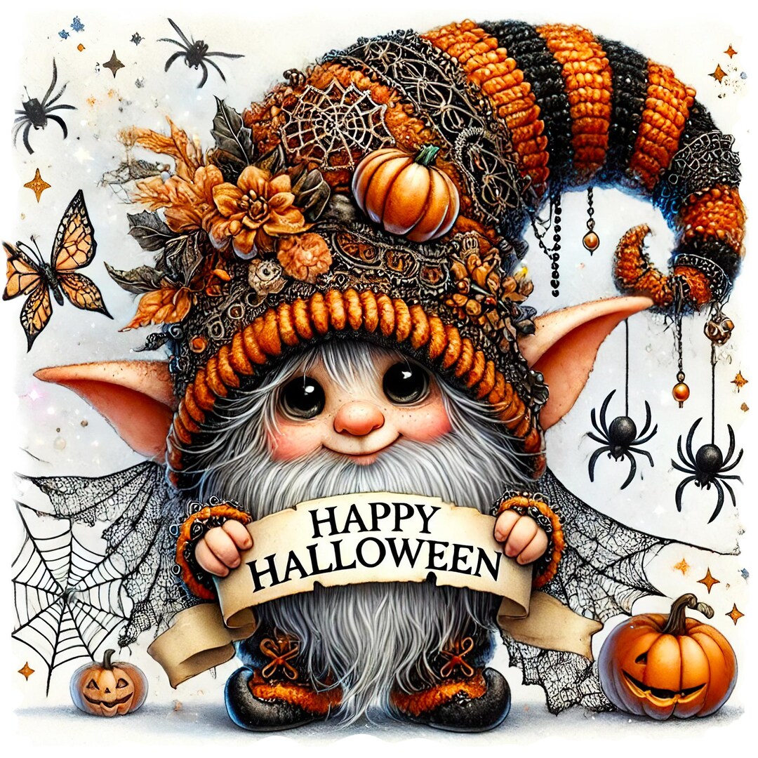 30 JPG Watercolor Halloween Gnome, Halloween Clipart, Autumn Clipart ...