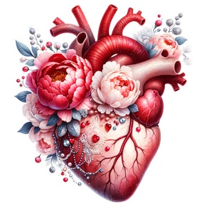 15 JPG Watercolor Valentines Anatomical Heart, Spring Clipart ...