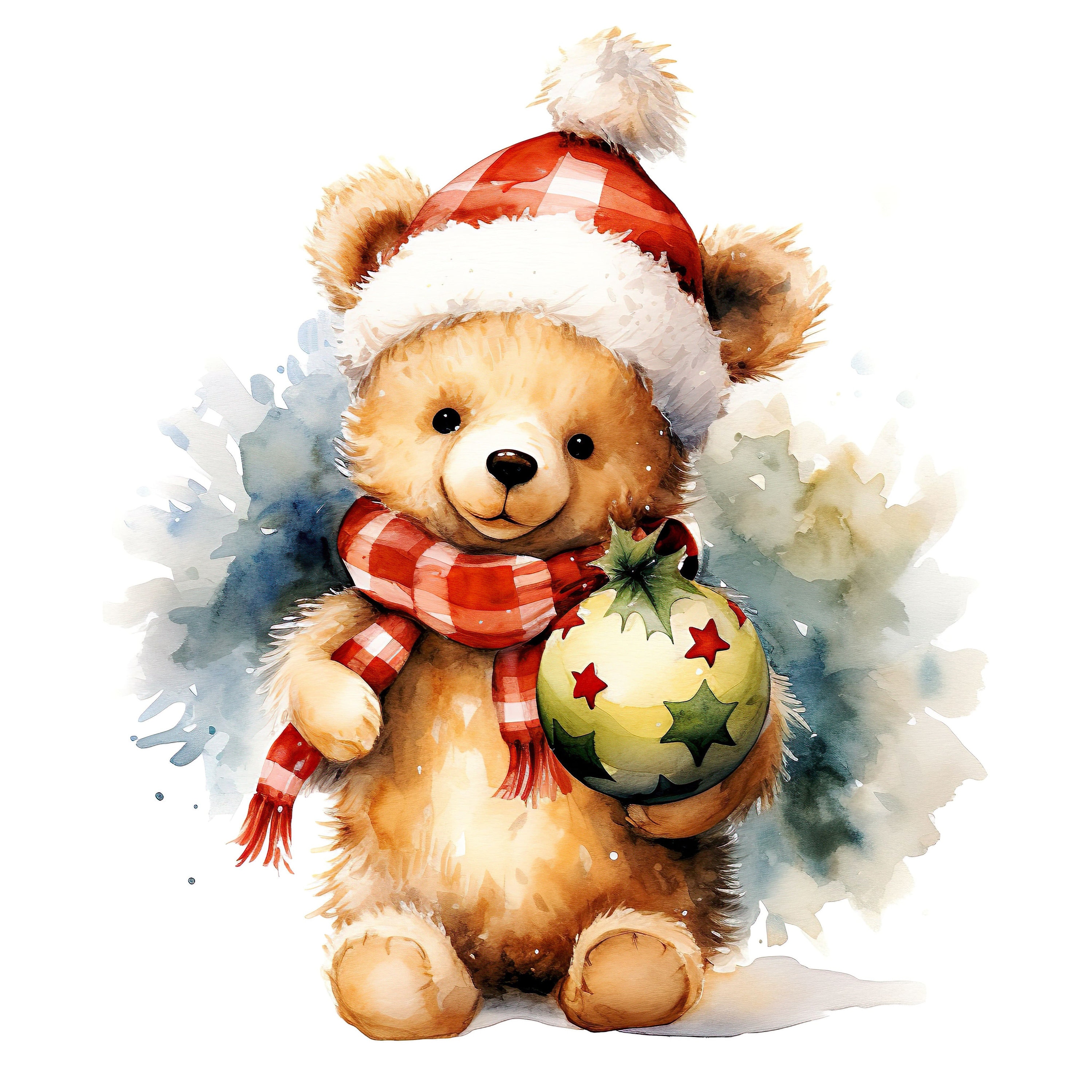 14 JPG Christmas Bear, Watercolour Christmas Clipart, Christmas Bundle ...
