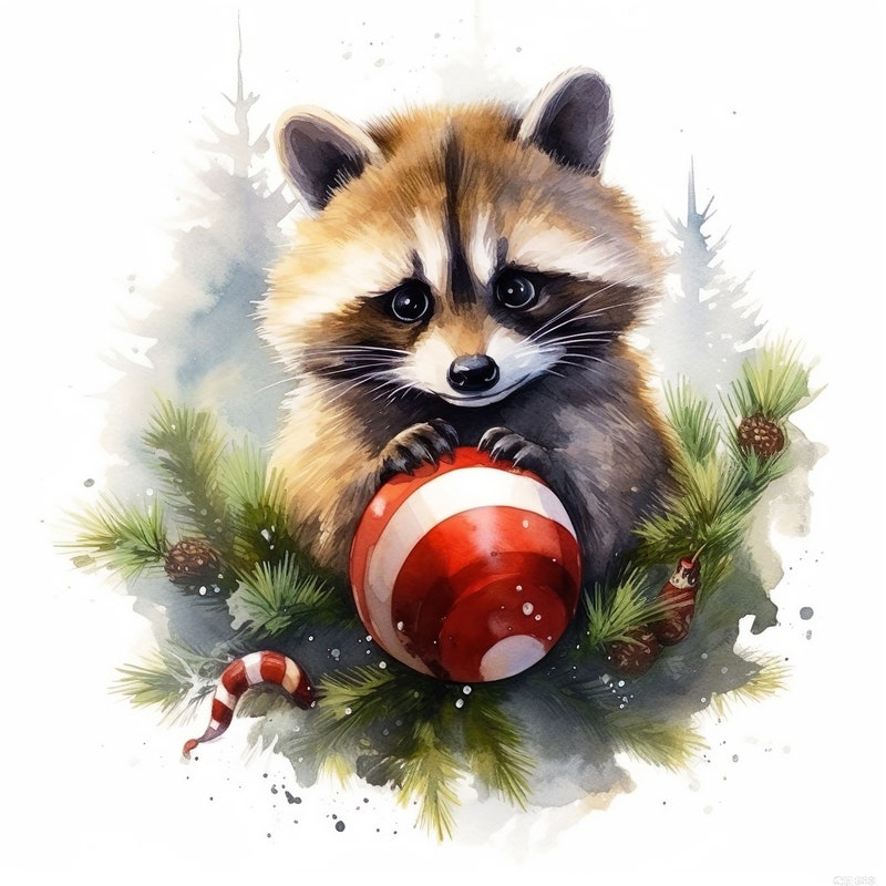 Raccoon Christmas Clipart - Etsy