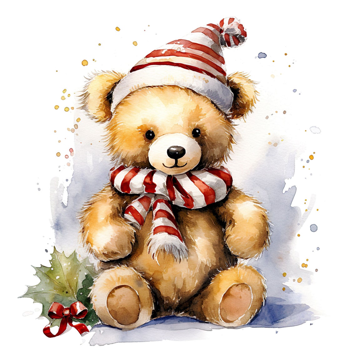 14 JPG Christmas Bear, Watercolour Christmas Clipart, Christmas Bundle ...