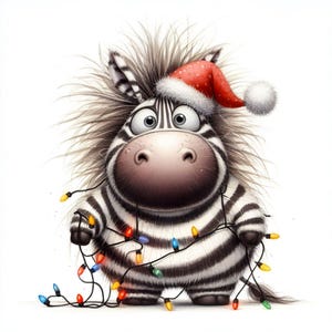 11 JPG Cute Zebra Christmas Art Print, Festive Zebra Illustration With ...
