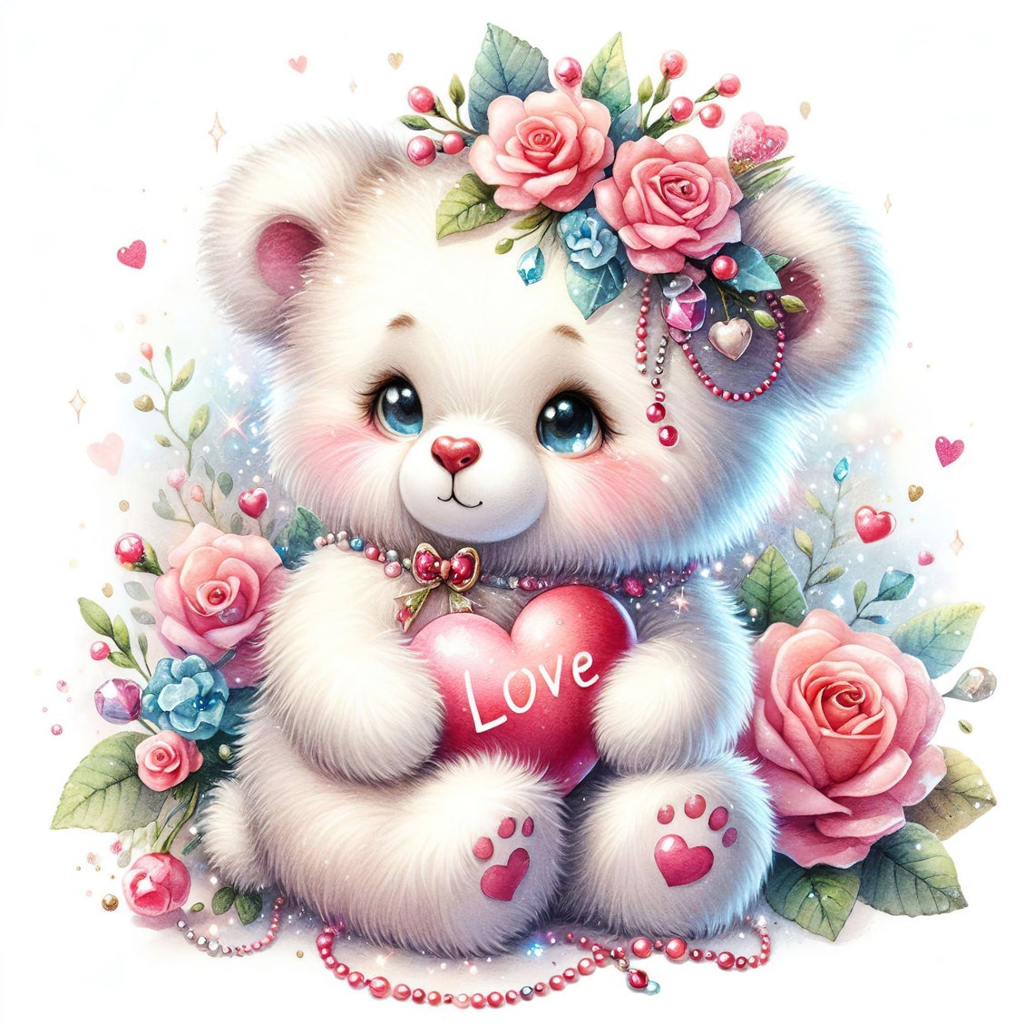 10 JPG Watercolor Teddy Bear Clipart, Polar Bear Clipart, Spring ...