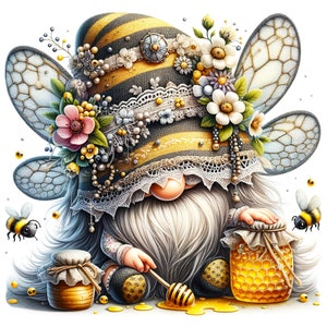 31 JPG Watercolor Honey Bee Gnome, Spring Clipart, Watercolour Clipart ...