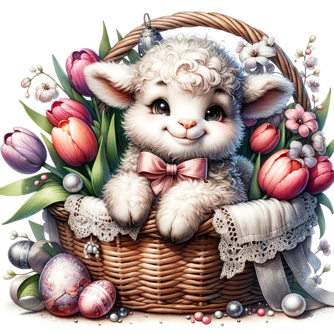 12 JPG Watercolor Easter Lamb, Easter Clipart, Easter Egg Clipart ...