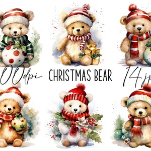 14 JPG Christmas Bear, Watercolour Christmas Clipart, Christmas Bundle ...