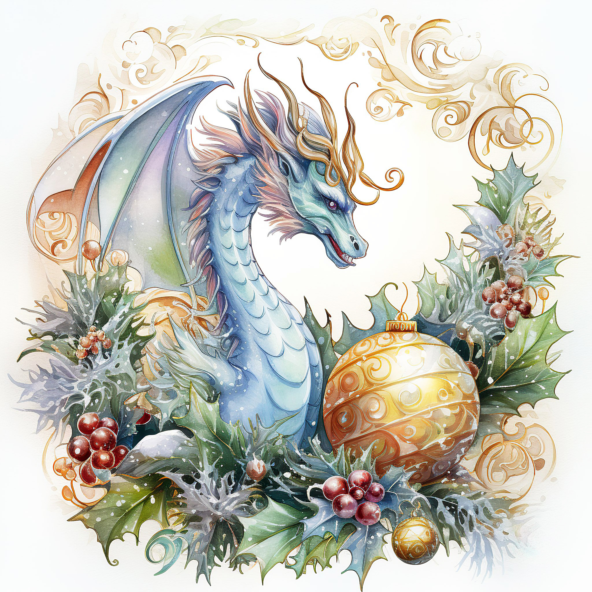 18 JPG Christmas Dragon, Watercolour Christmas Clipart, Dragon Clipart ...