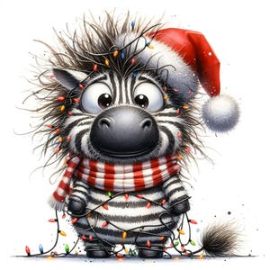 11 JPG Cute Zebra Christmas Art Print, Festive Zebra Illustration With ...