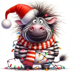 11 JPG Cute Zebra Christmas Art Print, Festive Zebra Illustration With ...
