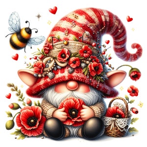 14 PNG Watercolor Poppy Gnome, Garden Gnome, Spring Gnome, Summer Gnome ...