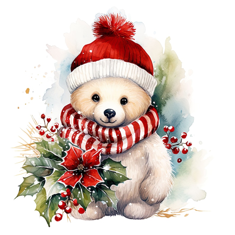 14 JPG Christmas Bear, Watercolour Christmas Clipart, Christmas Bundle ...