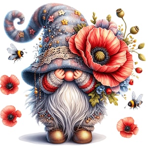 14 PNG Watercolor Poppy Gnome, Garden Gnome, Spring Gnome, Summer Gnome ...