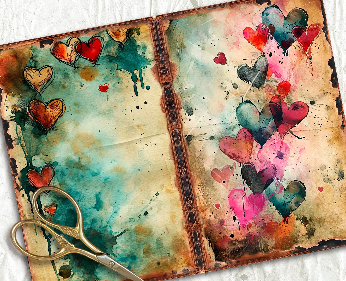 Junk Journal Digital, Hearts and Roses, Valentines Clipart, Scrapbook ...