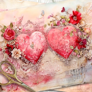 Junk Journal Digital, Hearts and Roses, Valentines Clipart, Scrapbook ...
