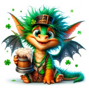 Quirky St. Patricks Day Dragon, 27 JPG Cute Animal Printable, Quirky ...