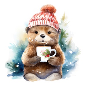 16 JPG Christmas Otter, Watercolor Animals, Watercolour Christmas ...