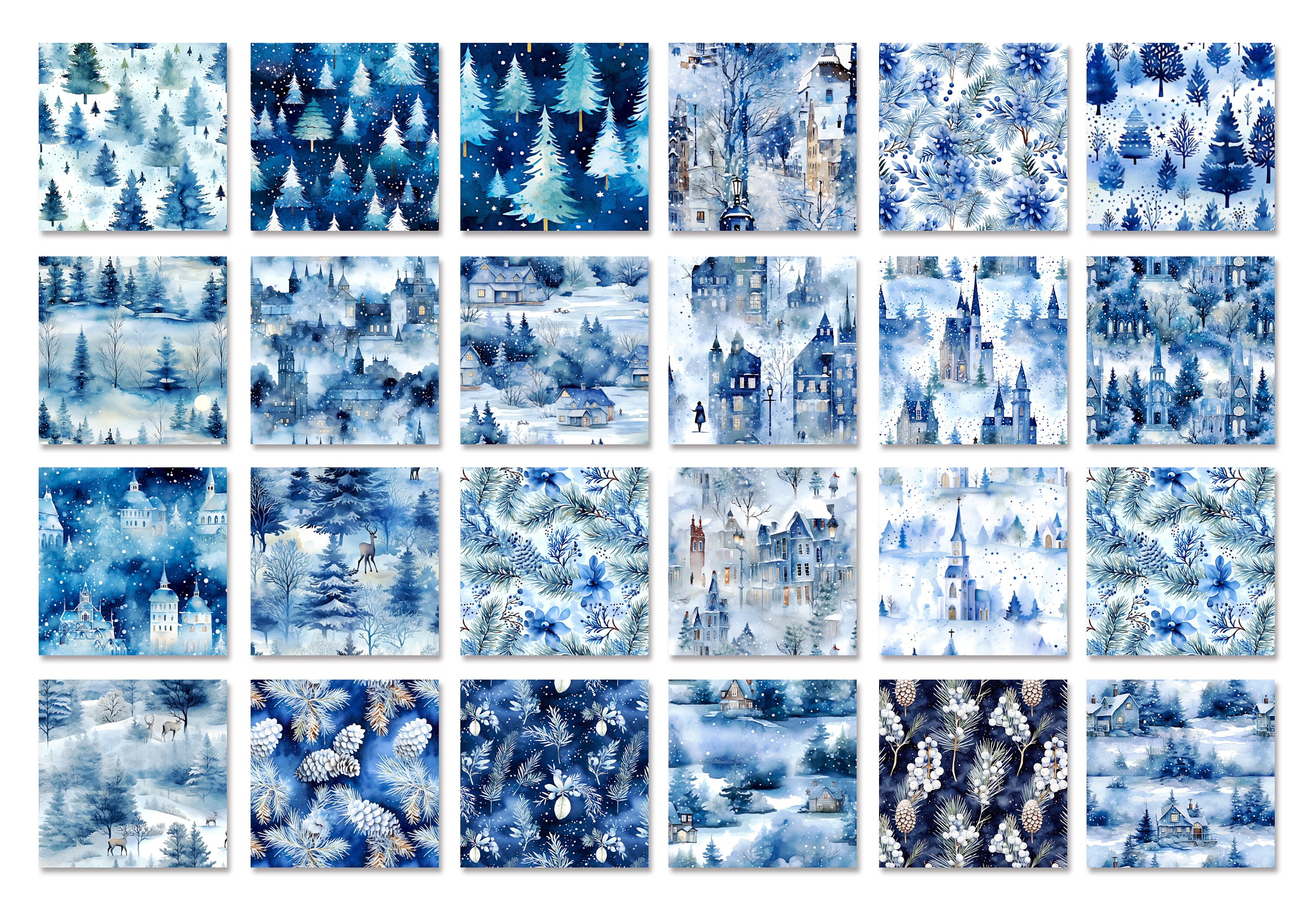 24 Seamless Pattern, Blue Christmas, Vintage Paper, Digital Papers ...