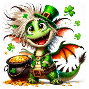 Quirky St. Patricks Day Dragon, 27 JPG Cute Animal Printable, Quirky ...