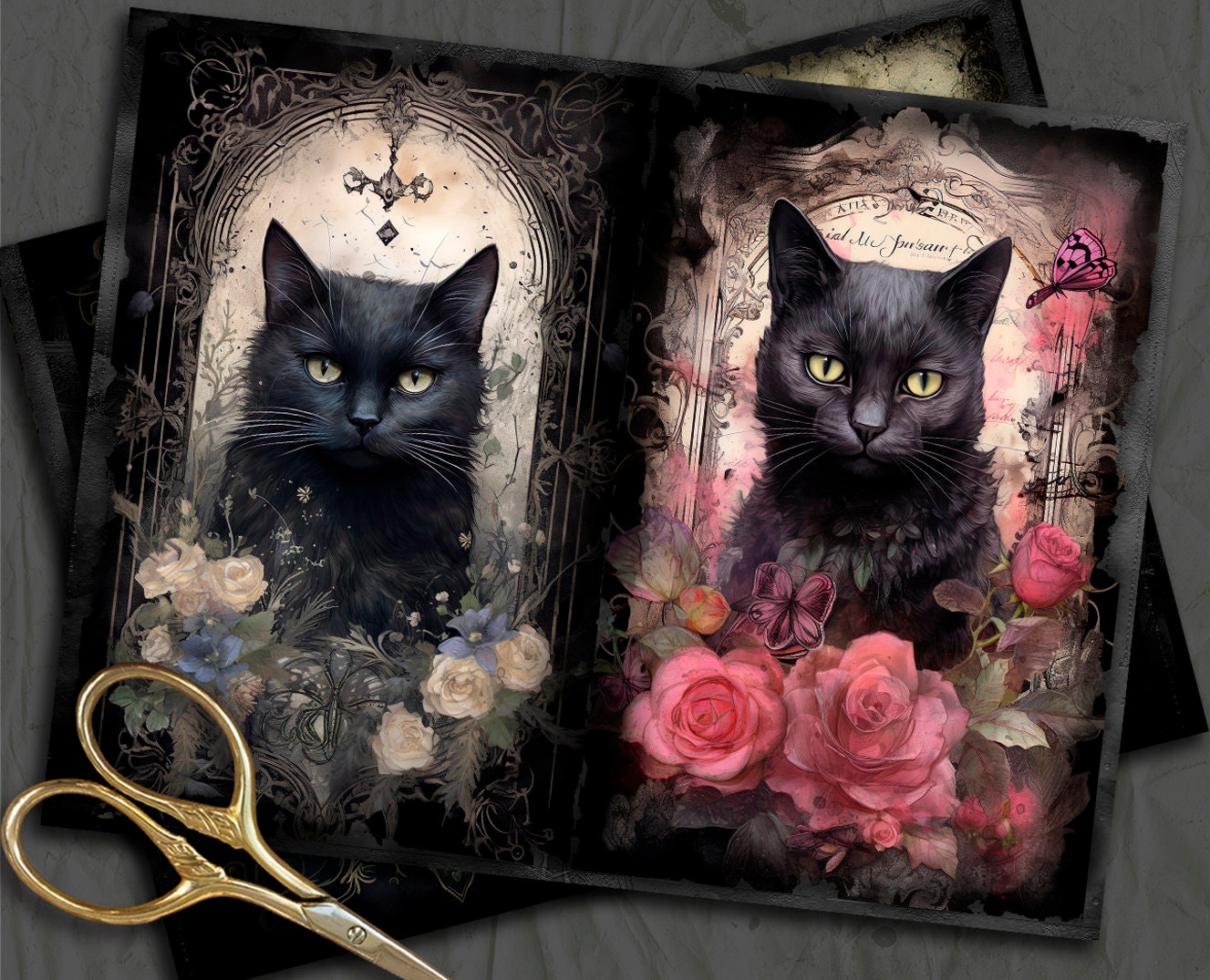 Junk Journal Digital, Black Cat, Junk Journal Kit, Dark Art, Scrapbook ...