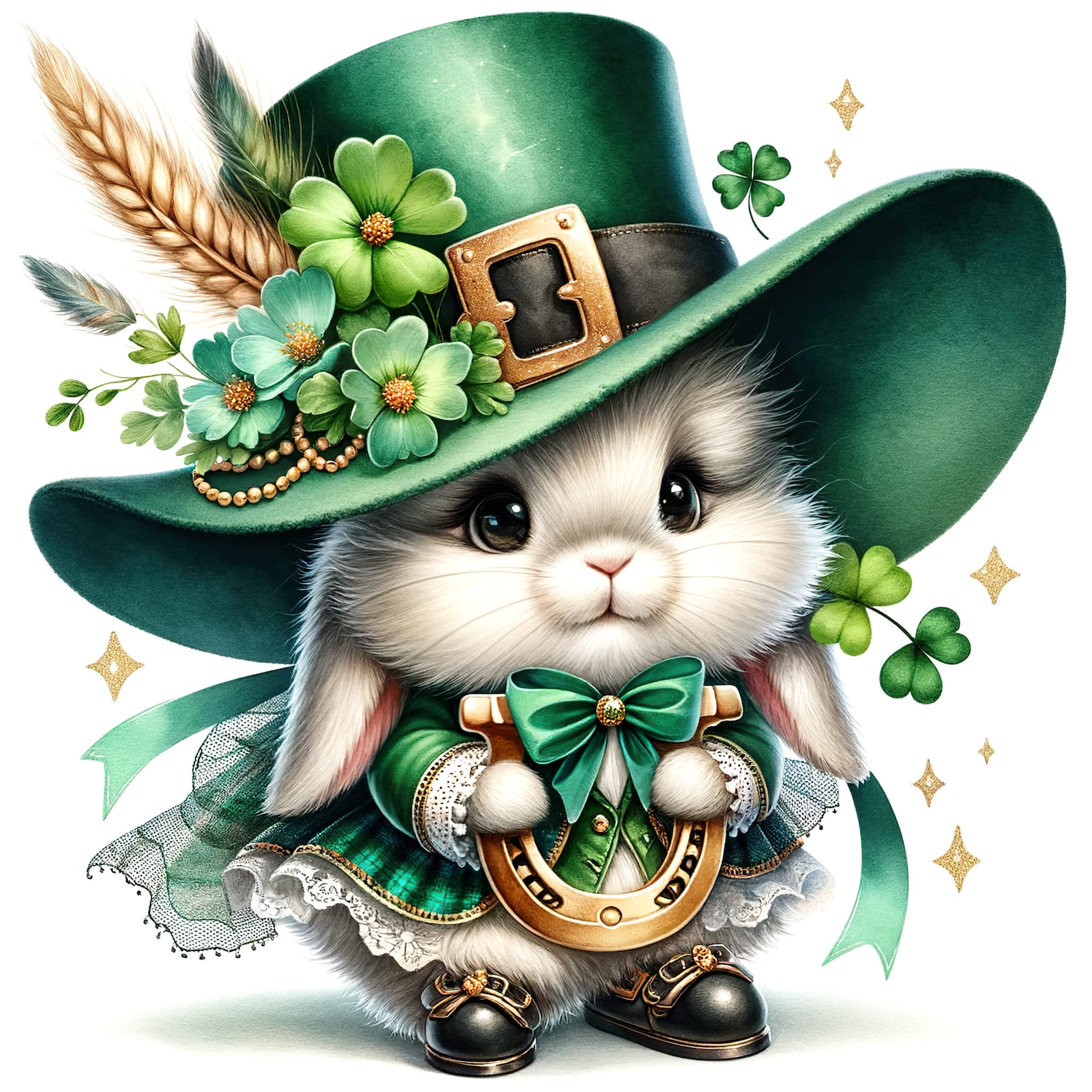 27 JPG Watercolor St. Patrick's Day Bunny , Watercolor Animal, Woodland ...