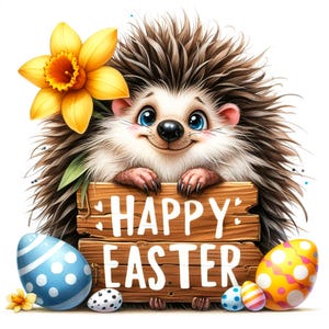 Quirky Easter Hedgehog, 32 JPG Cute Animal Printable, Quirky Animals ...