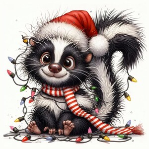 12 JPG Watercolor Christmas Quirky Skunk Clipart, Watercolour Christmas ...