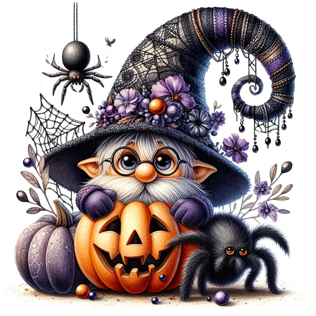 31 JPG Watercolor Halloween Gnome, Halloween Clipart, Autumn Clipart ...