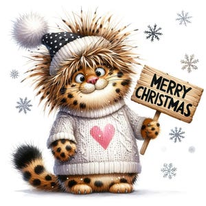 12 JPG Cute Leopard Christmas Art Print, Cozy Leopard in Sweater With ...