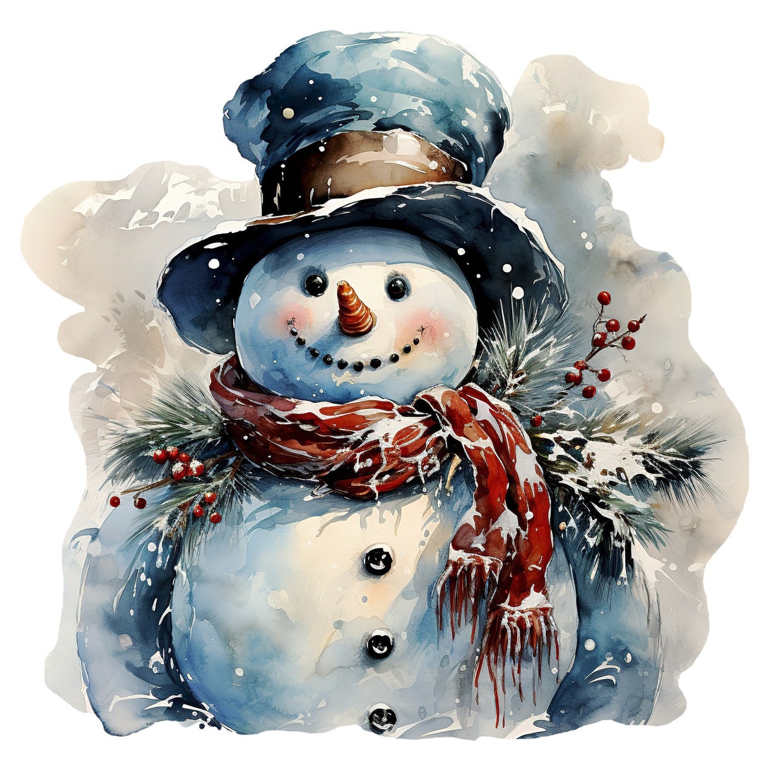 15 PNG Snowman, Watercolour Christmas Clipart, Watercolor Print, Winter ...