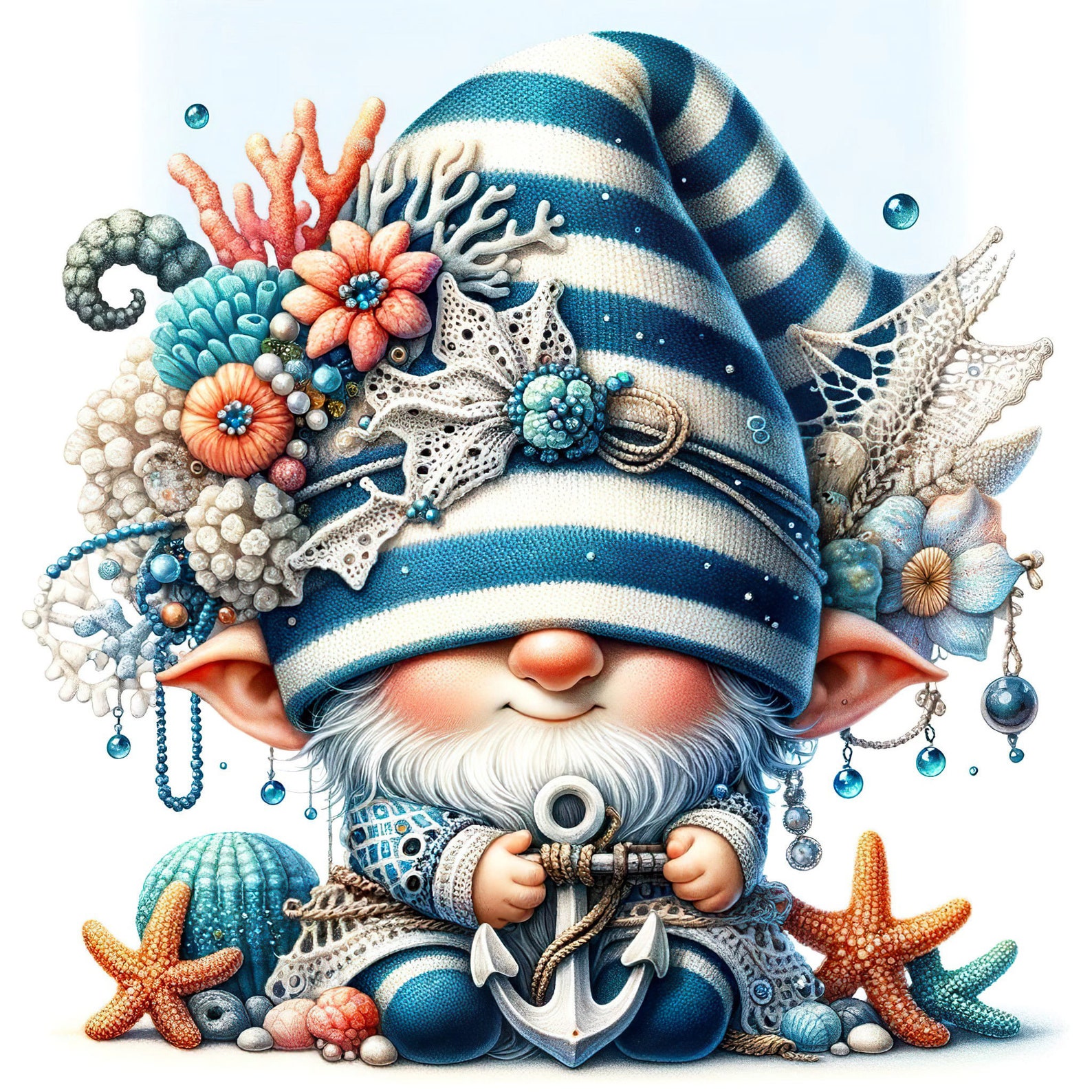 22 JPG Watercolor Sea Gnome, Funny Gnome, Summer Gnome, Elf Clipart ...