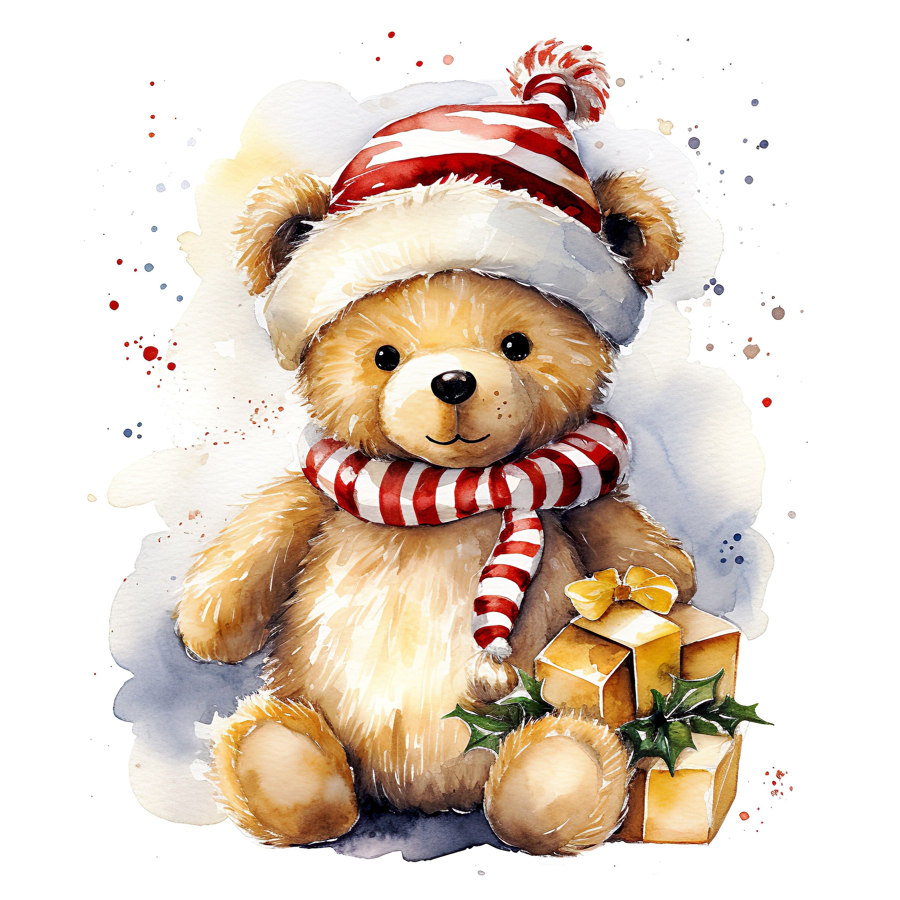 14 JPG Christmas Bear, Watercolour Christmas Clipart, Christmas Bundle ...