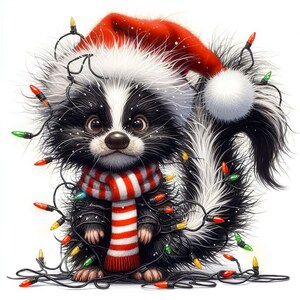 12 JPG Watercolor Christmas Quirky Skunk Clipart, Watercolour Christmas ...