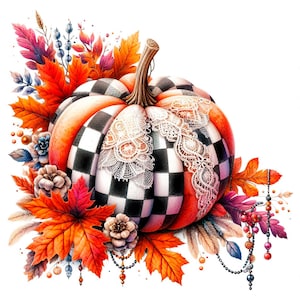 16 JPG Watercolor Pumpkin Clipart, Fall Harvest Illustration, Rustic ...