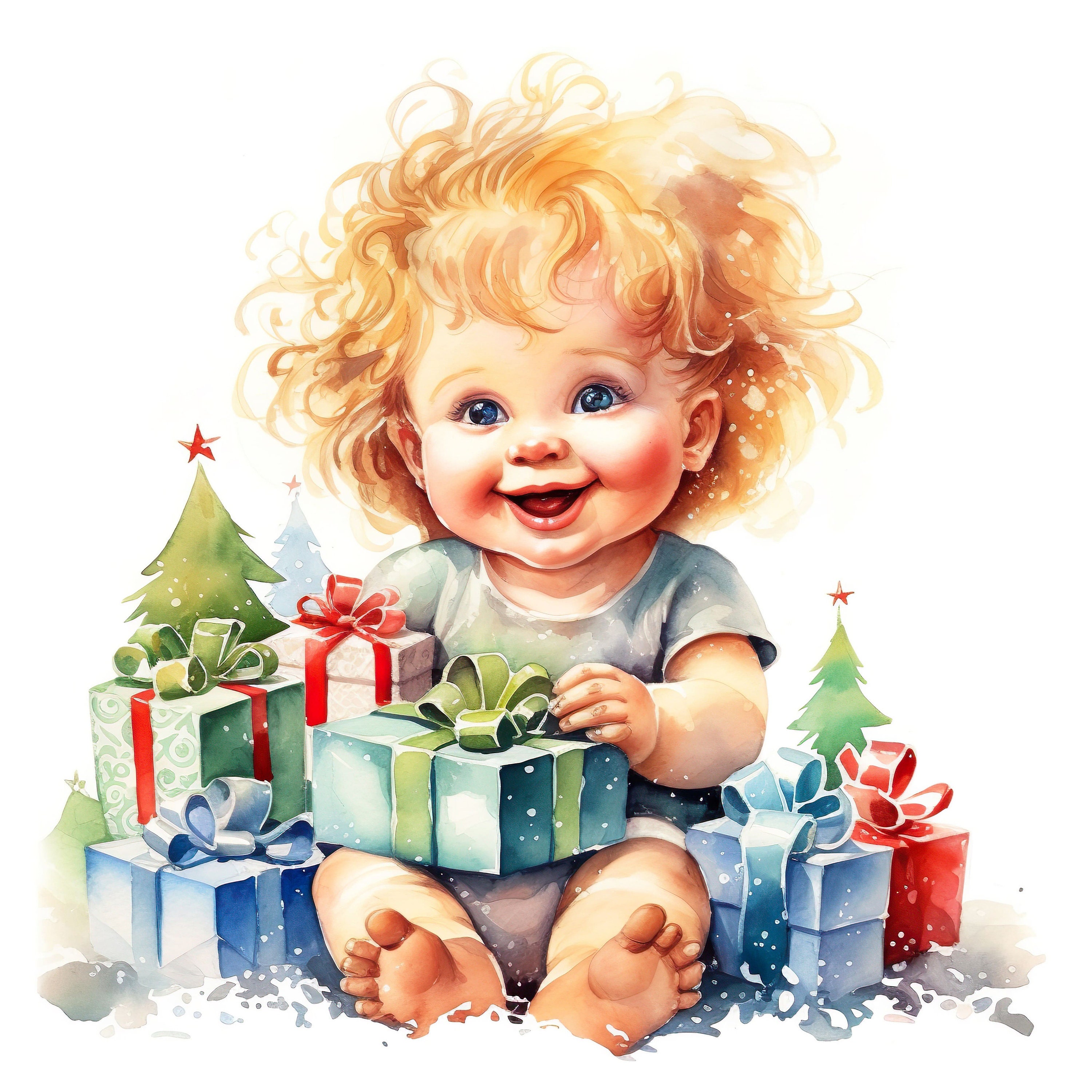 18 JPG Christmas Baby, Watercolor Baby Girl, Watercolour Christmas ...