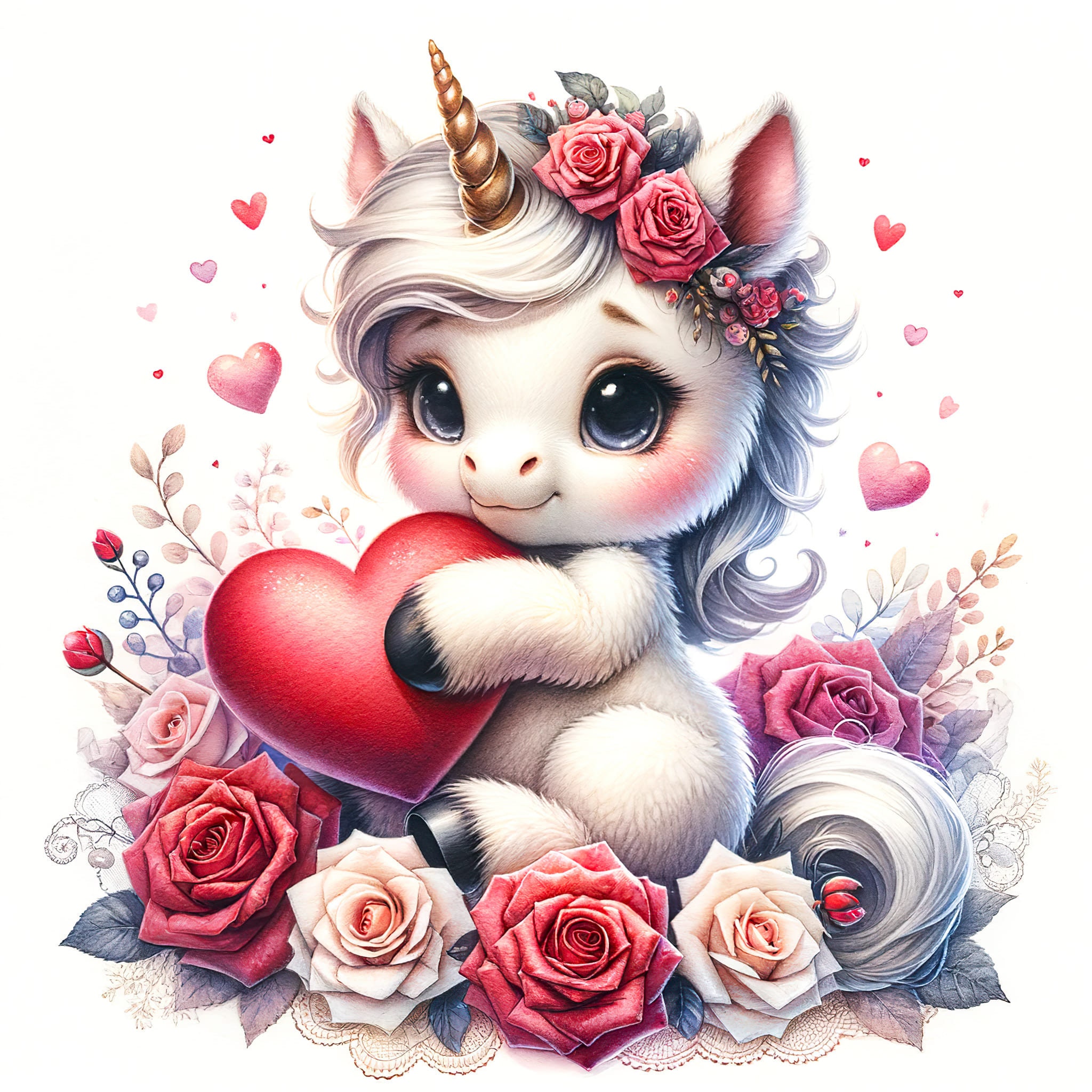 24 JPG Watercolor Animal Valentines Clipart, Cute Unicorn Clipart ...