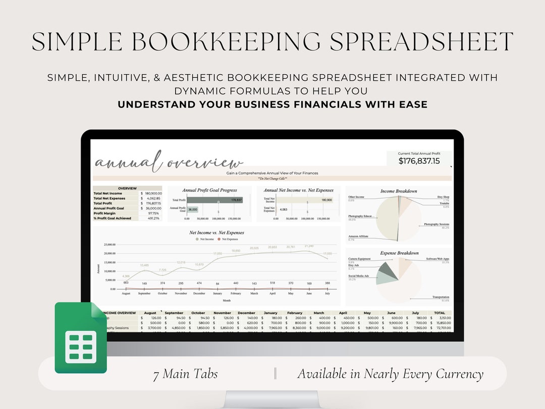 The Ultimate Small Business Bookkeeping Spreadsheet - Simple & Sleek ...