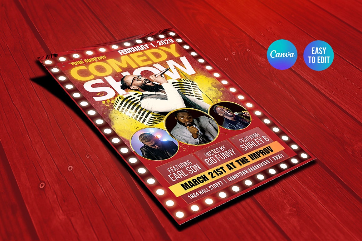 Comedy Show DIY Canva Flyer | Premium DIY Canva Flyer Template Design ...