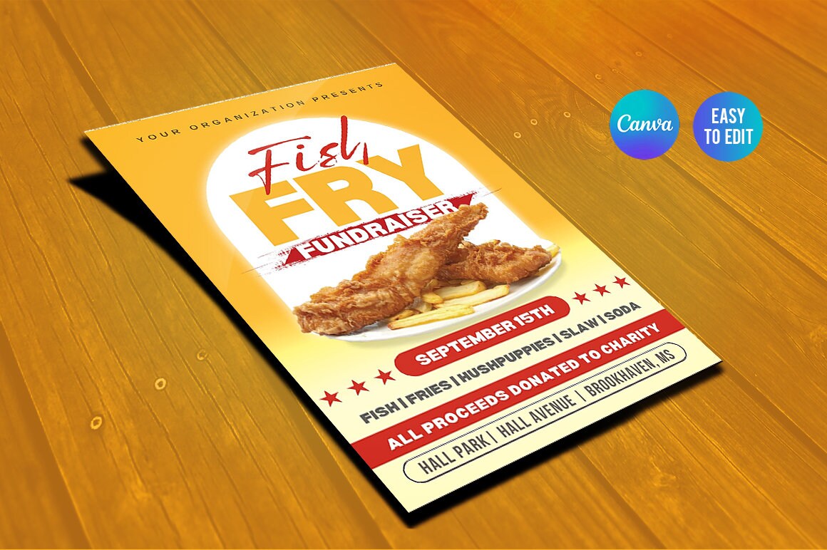 Fish Fry Fundraiser Flyer Template, DIY Canva Flyer Template Design ...