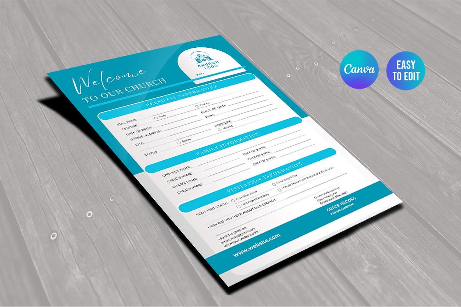 Church Welcome Form Template | DIY Canva Design for Welcome Form, New ...