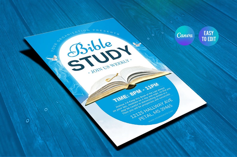 Editable Bible Study Flyer, DIY Canva Flyer Template Design, Sunday School Church Flyer, Weekly ...