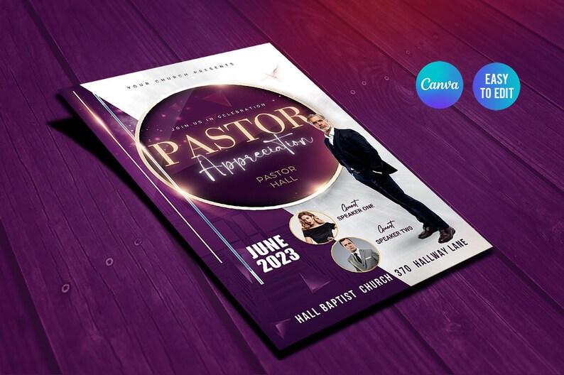 Editable Pastor Appreciation Church Flyer, DIY Canva Flyer Template ...