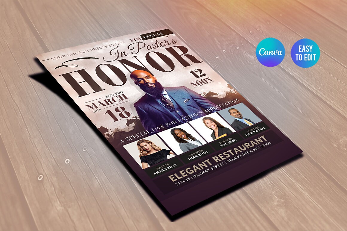 Editable Pastor Appreciation Church Flyer, DIY Canva Flyer Template ...