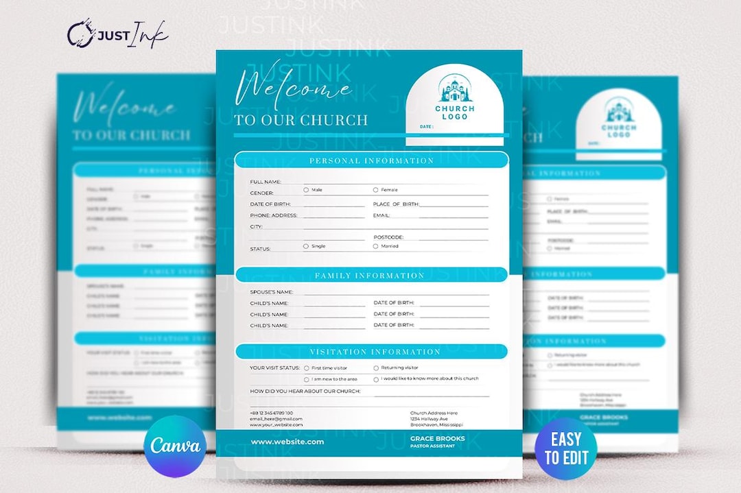 Church Welcome Form Template | DIY Canva Design for Welcome Form, New ...