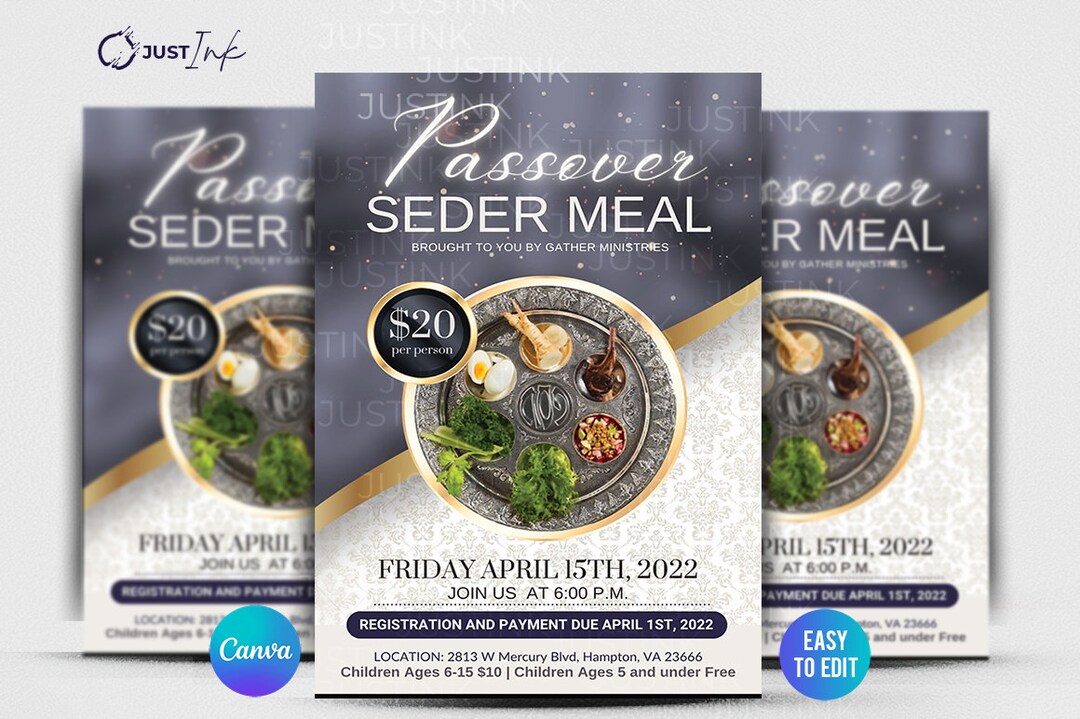 Editable Passover Flyer, DIY Canva Template Design, Passover Card ...