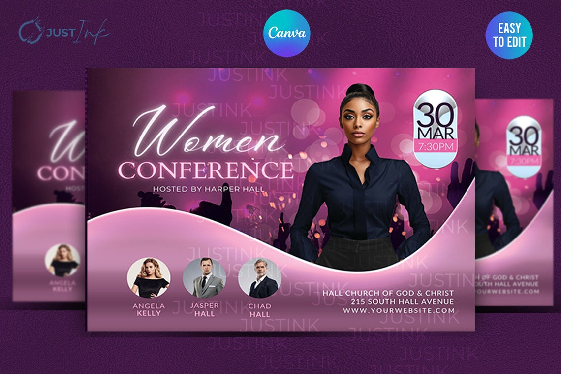 Editable Women's Conference, DIY Canva Flyer Template Design, Worship ...
