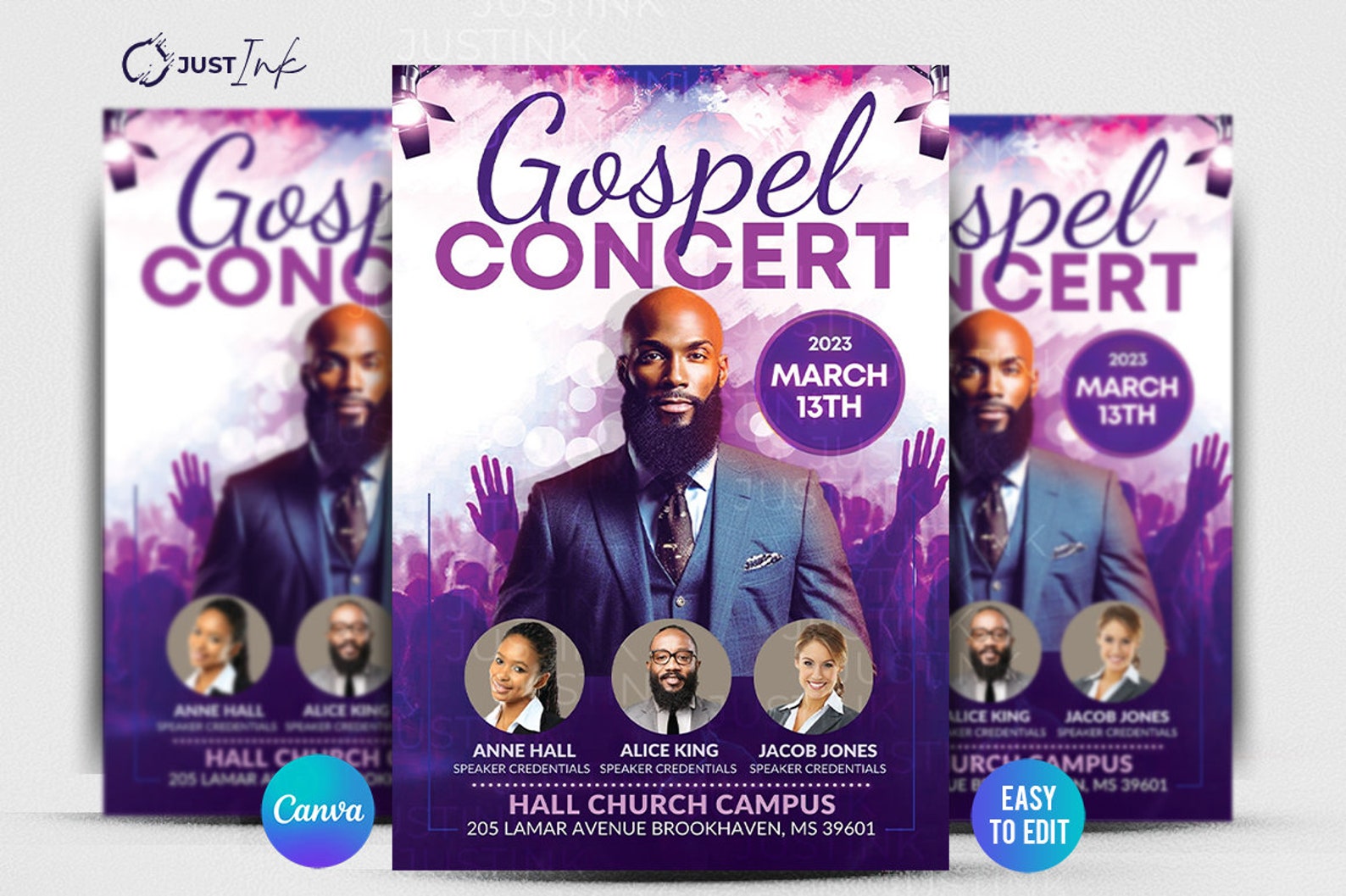 Editable Church Flyer, DIY Canva Flyer Template Design, Gospel Concert ...